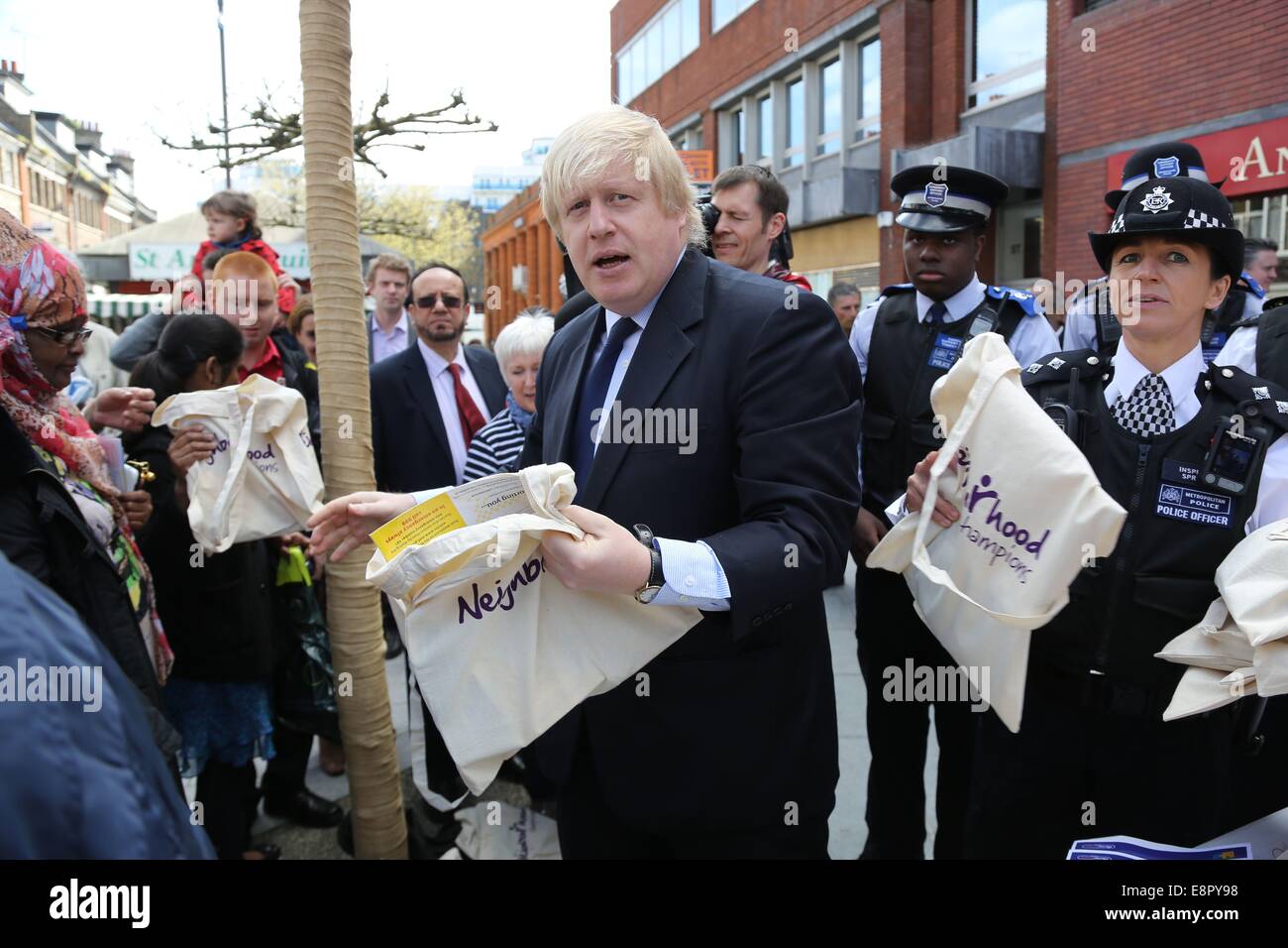 Boris Johnson visits St Annes shopping centre in Harrow to promote the ...