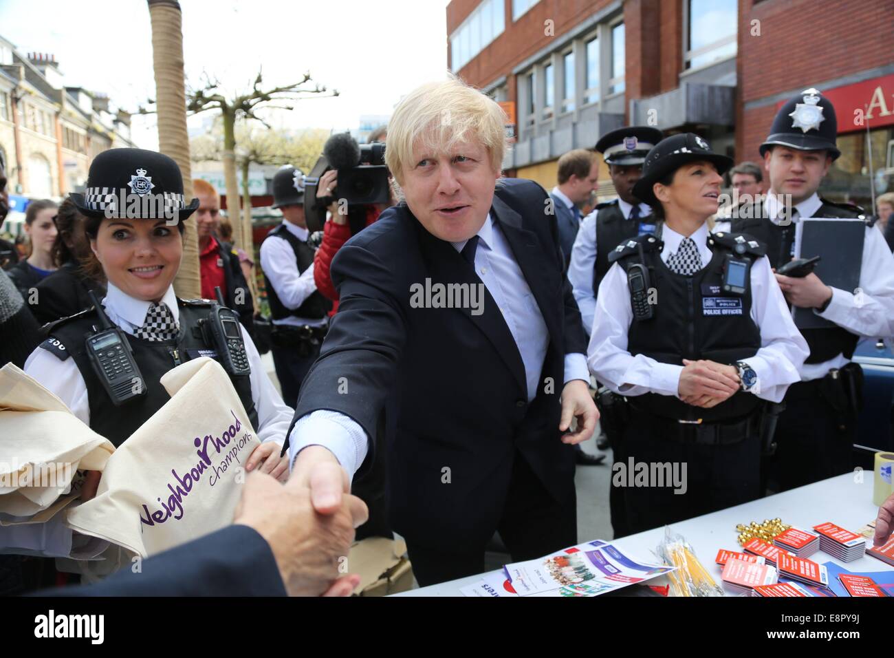 Boris Johnson visits St Annes shopping centre in Harrow to promote the ...