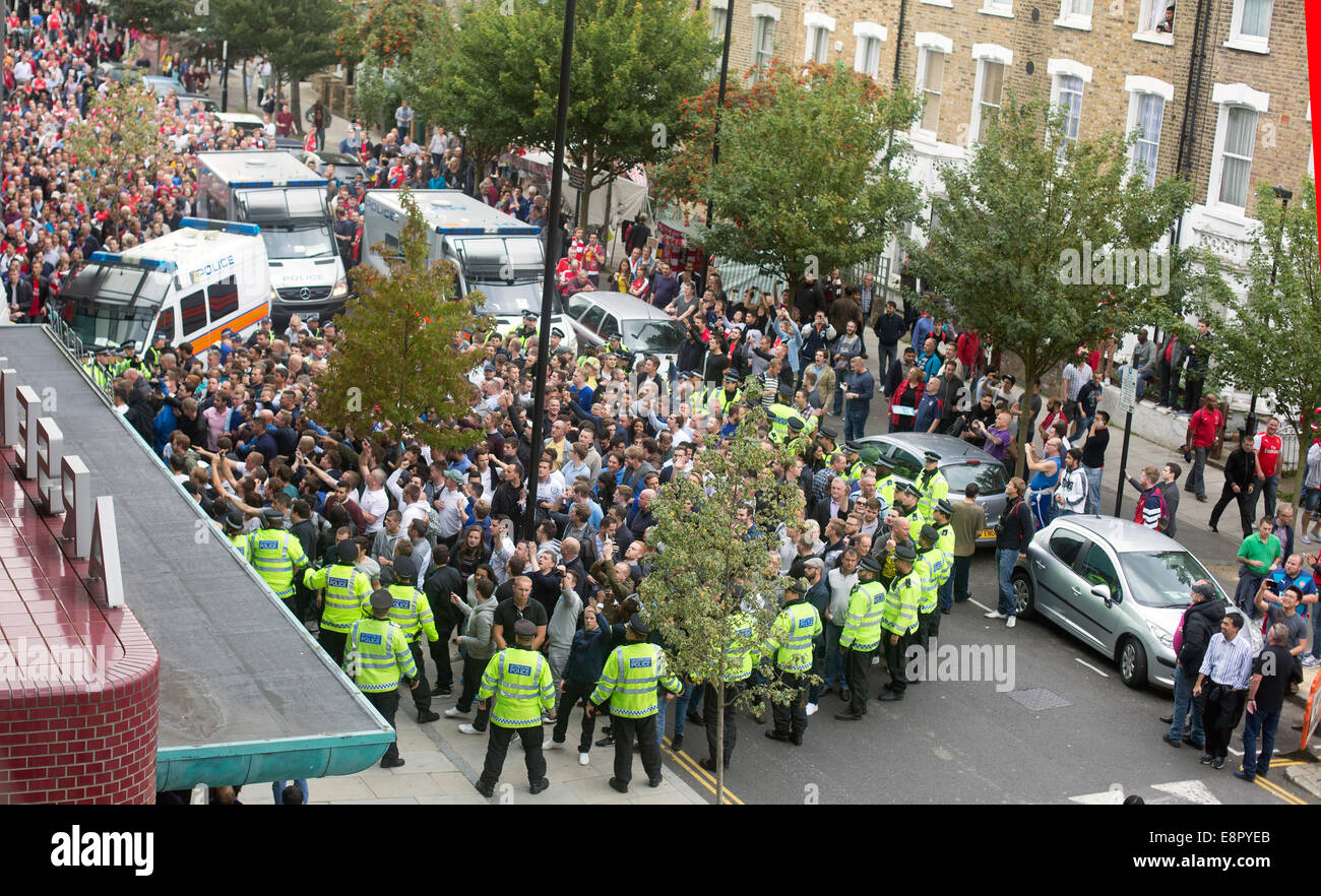 Spurs fans escorted police derby match Arsenal crowd Stock Photo - Alamy