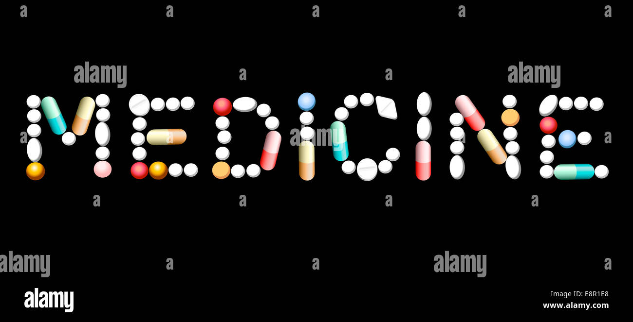 The word MEDICINE composed with different pills and capsules Stock ...