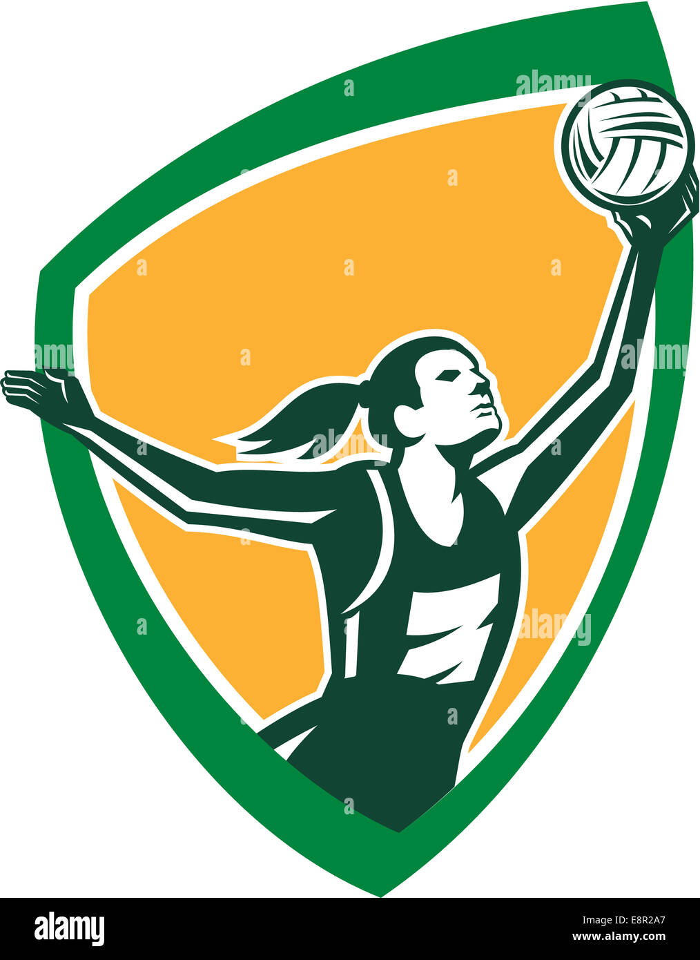 Illustration of a netball player catching rebounding ball set viewed ...