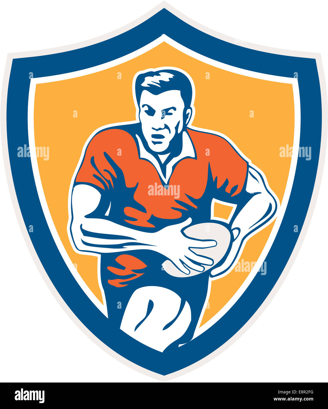 Illustration of a rugby player holding ball running charging set inside ...