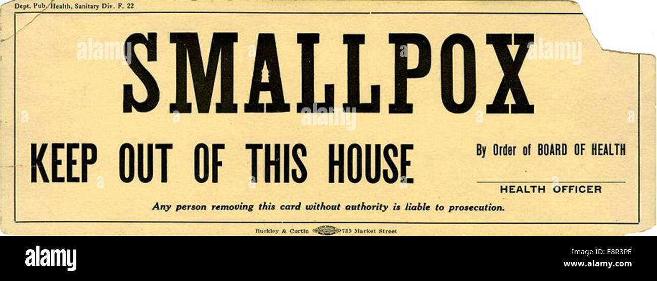 A 1910 quarantine poster from the Board of Health warning of smallpox ...
