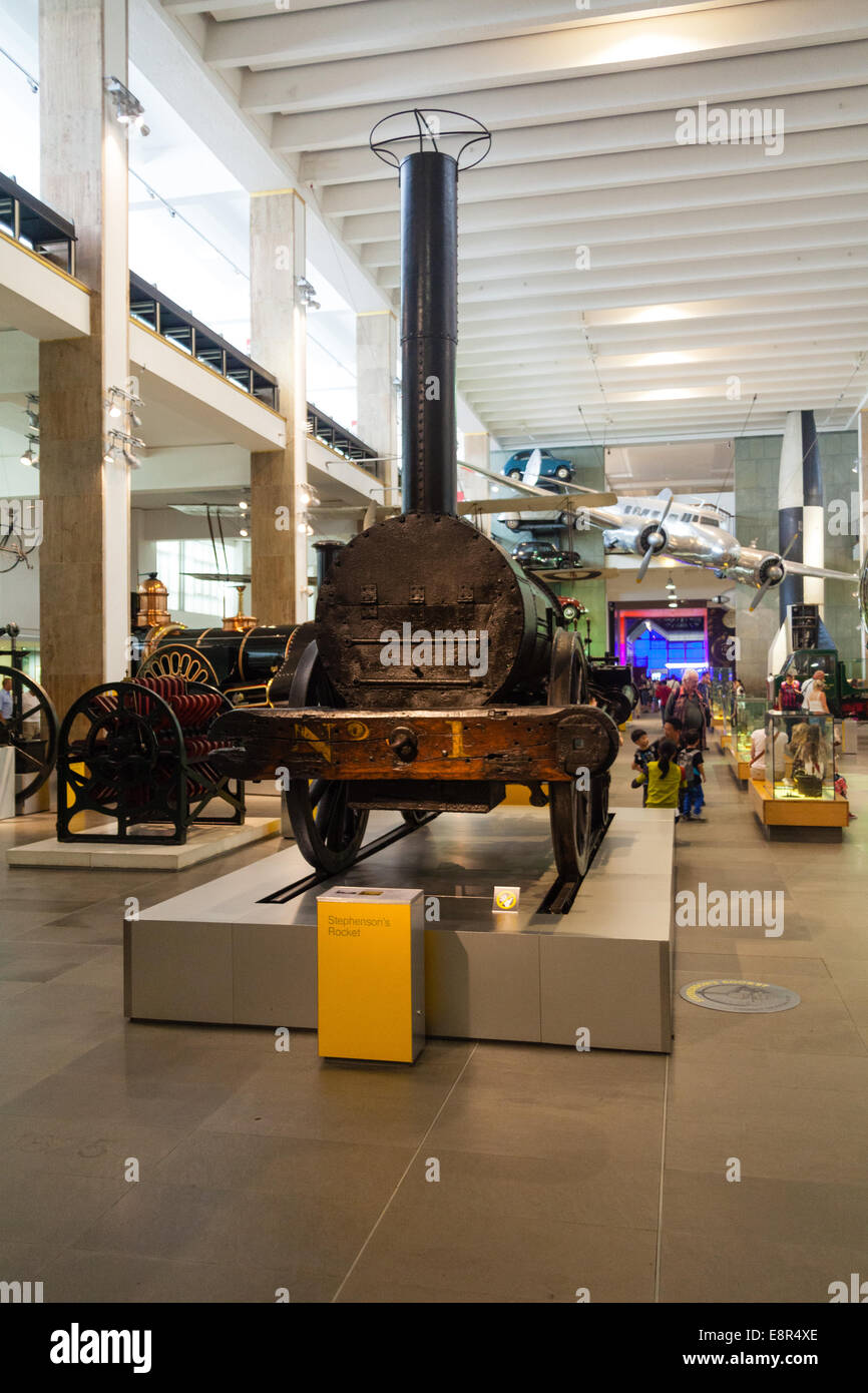 Replica of George Stephenson’s Rocket steam engine. The Science Museum ...