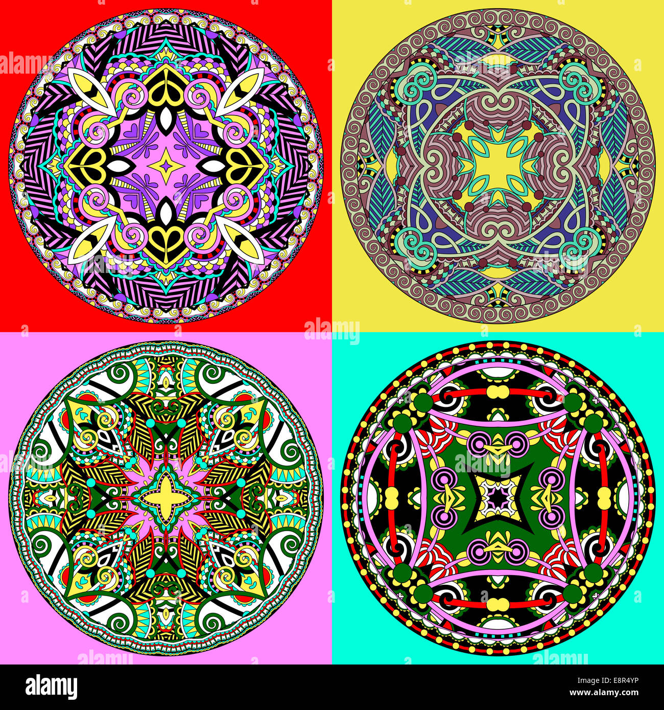 decorative design of circle dish template, round geometric patte Stock ...