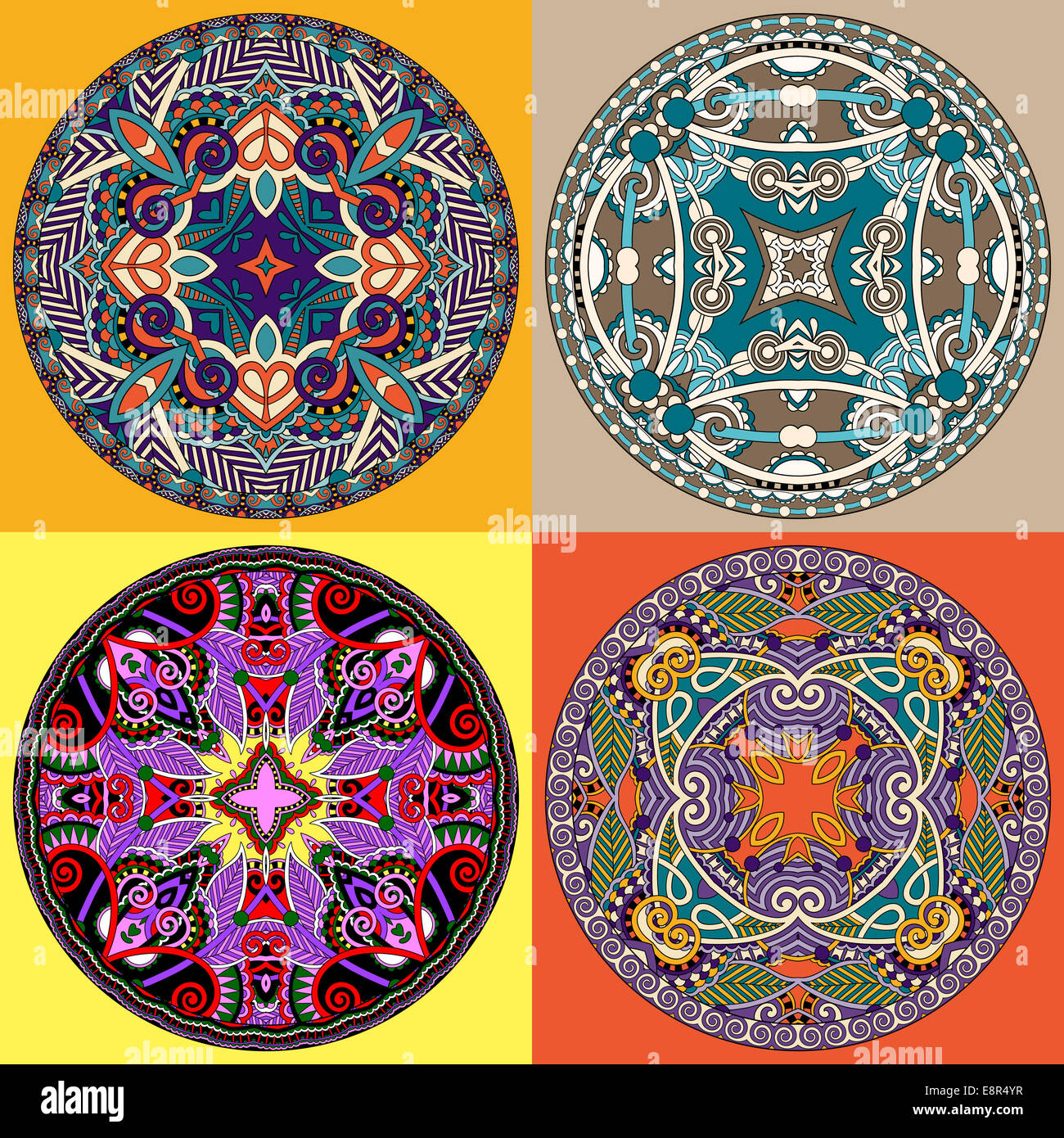 set decorative design of circle dish template Stock Photo - Alamy