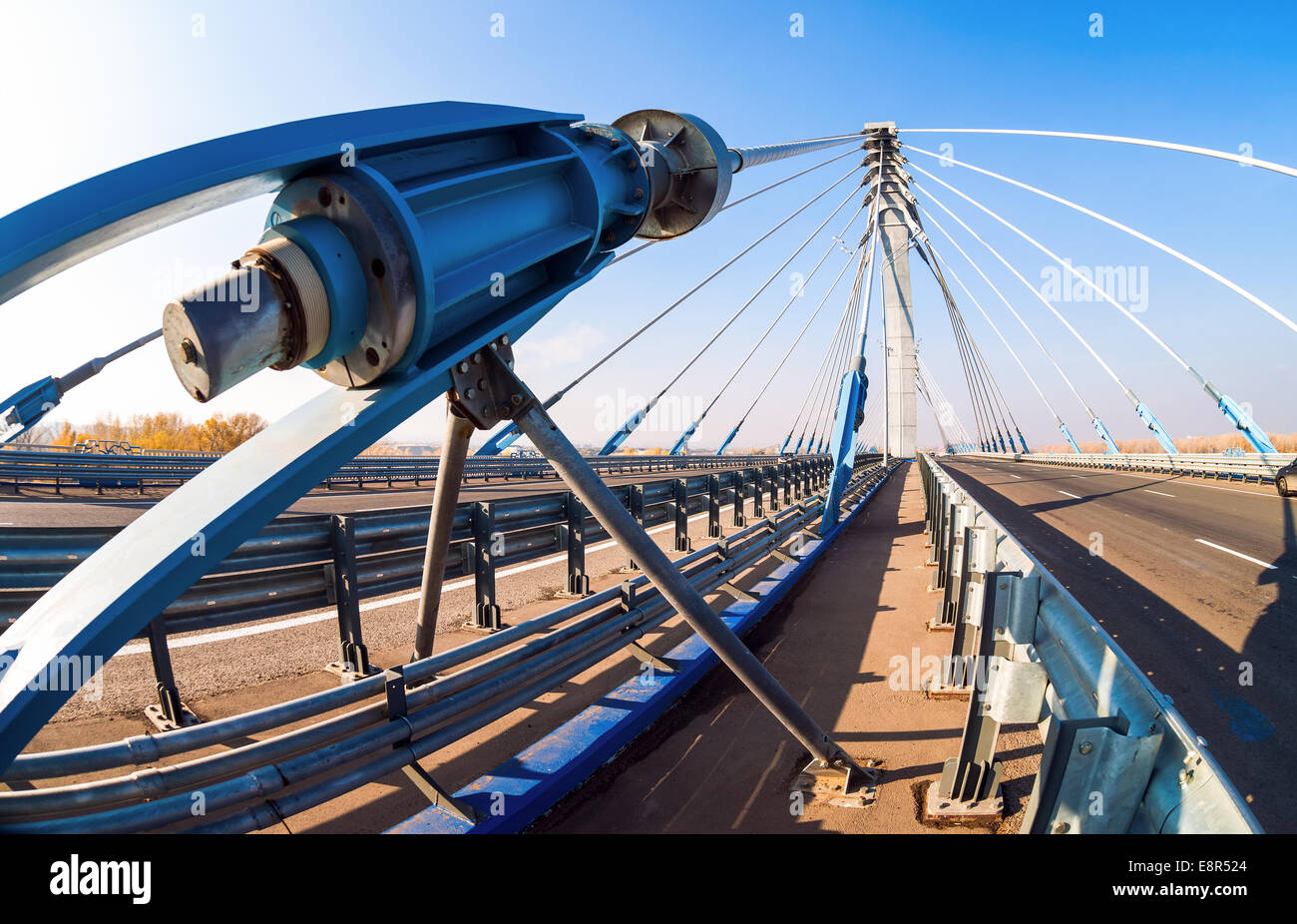 Kirovsky cable bridge across the Samara river in Kirovsky district of ...
