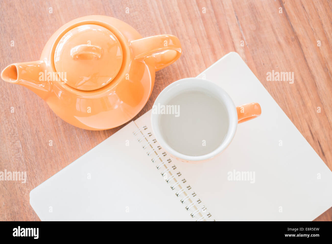 Top view of note book and hot drink, stock photo Stock Photo - Alamy