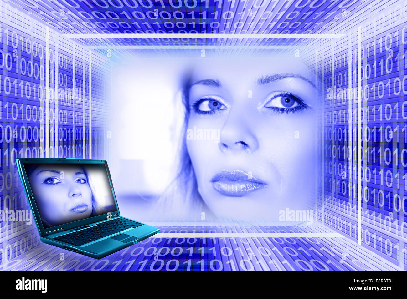 Technological illustration with a pretty young woman in a digital ...