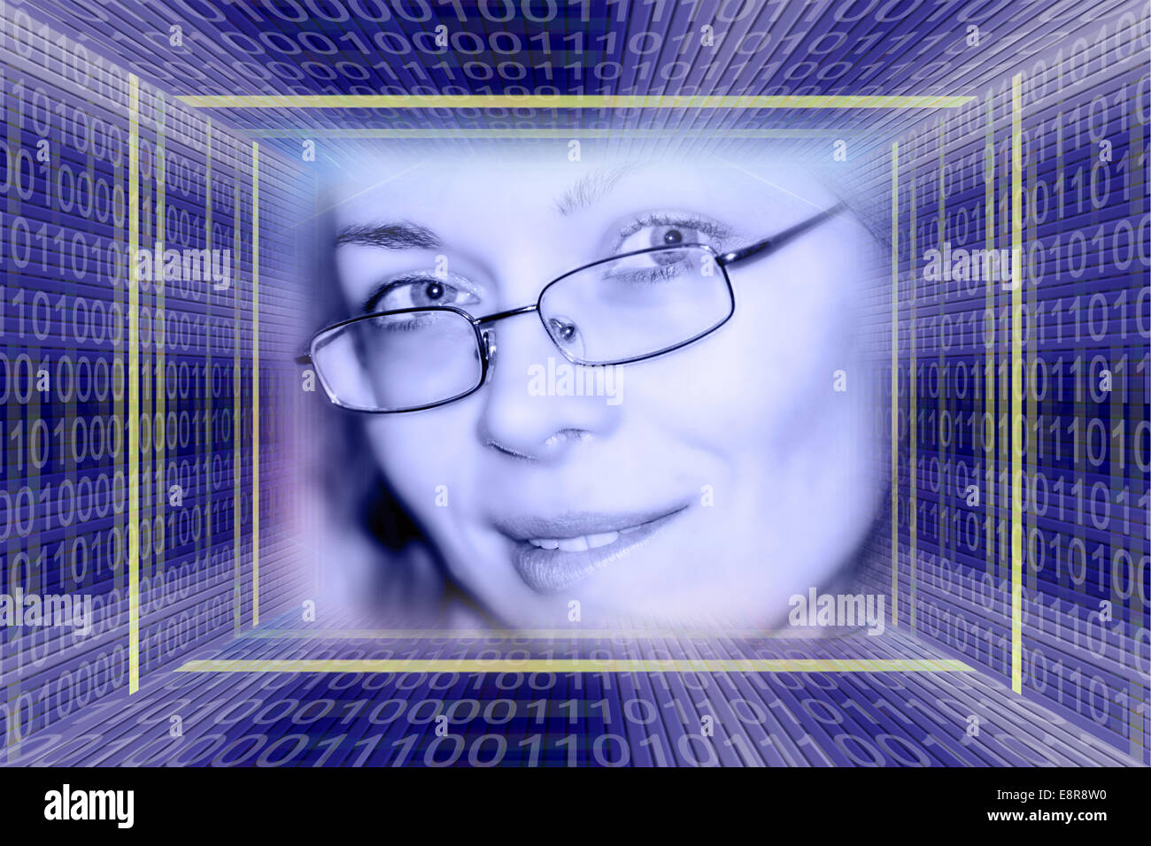 Technological illustration with a pretty young woman in a digital ...