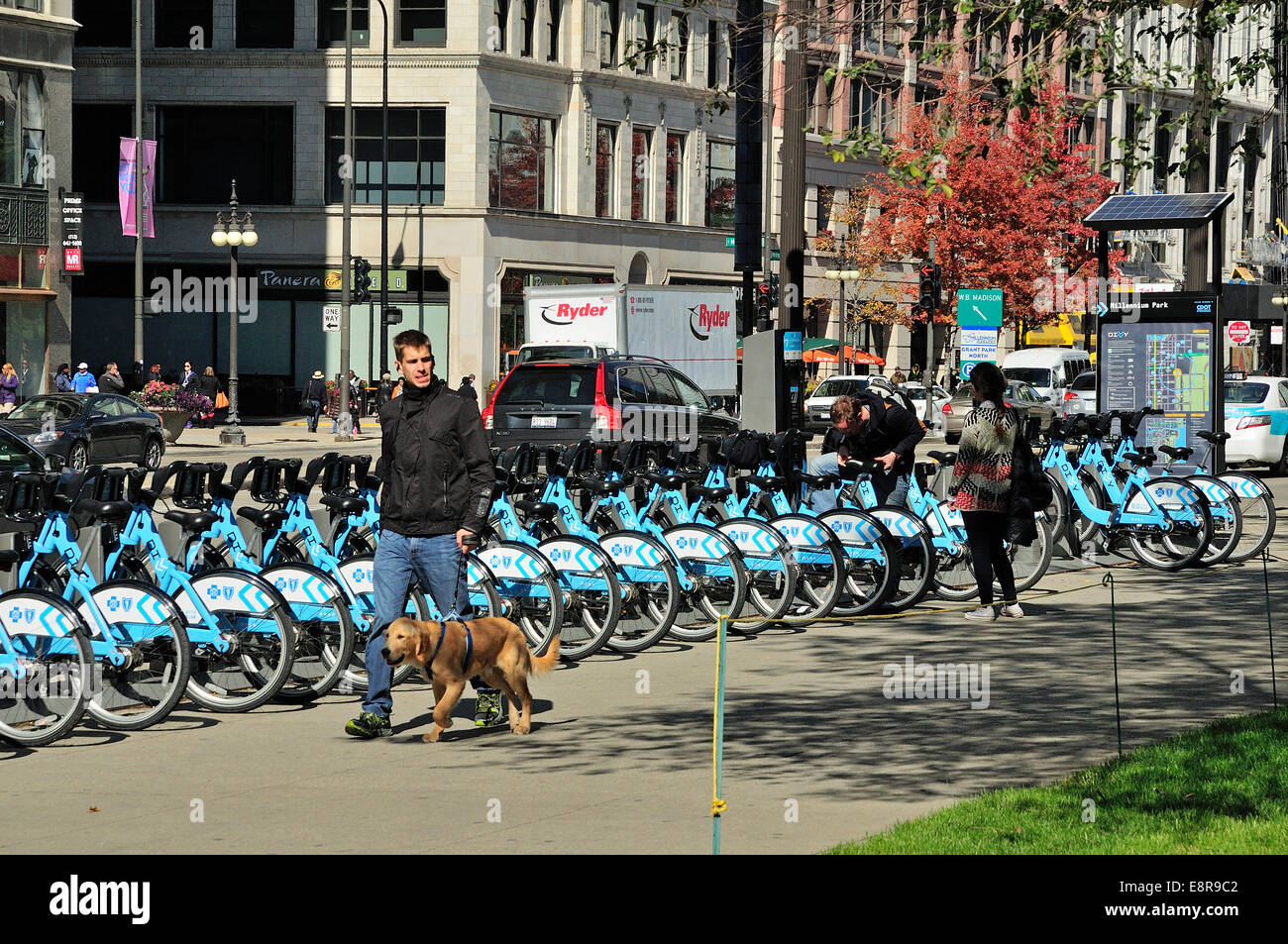 Chicago Divvy bike rental station on Michigan Avenue in front of ...