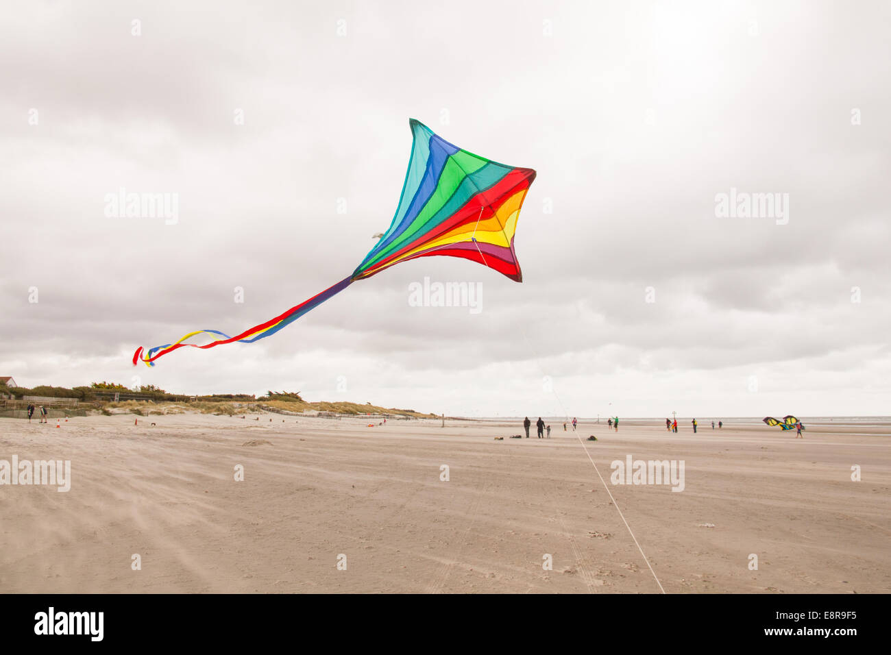 Family flying kite on beach hi-res stock photography and images - Alamy