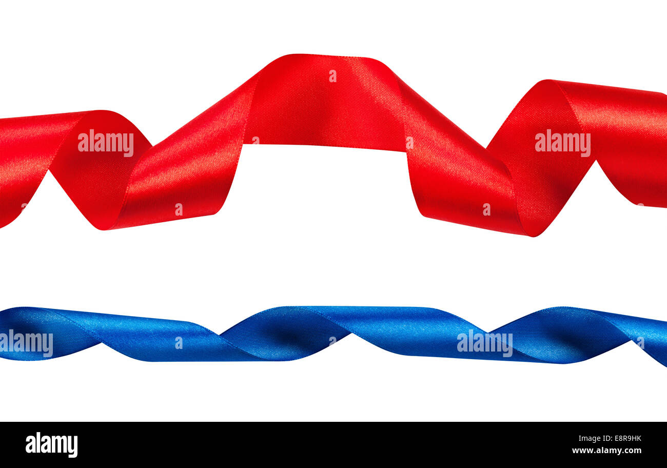 Red and blue ribbons on white background. Clipping Path Stock Photo - Alamy