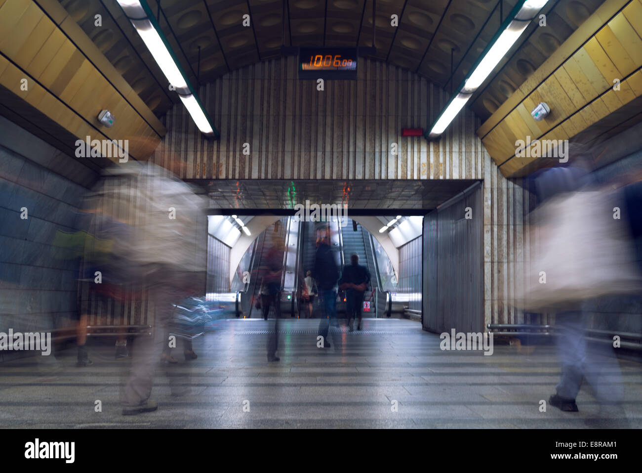 fast moving people at subway train station, long exposure image Stock ...
