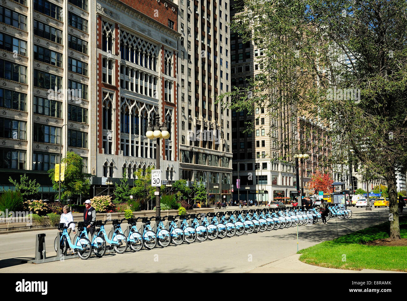 Chicago Divvy bike rental station on Michigan Avenue in front of ...