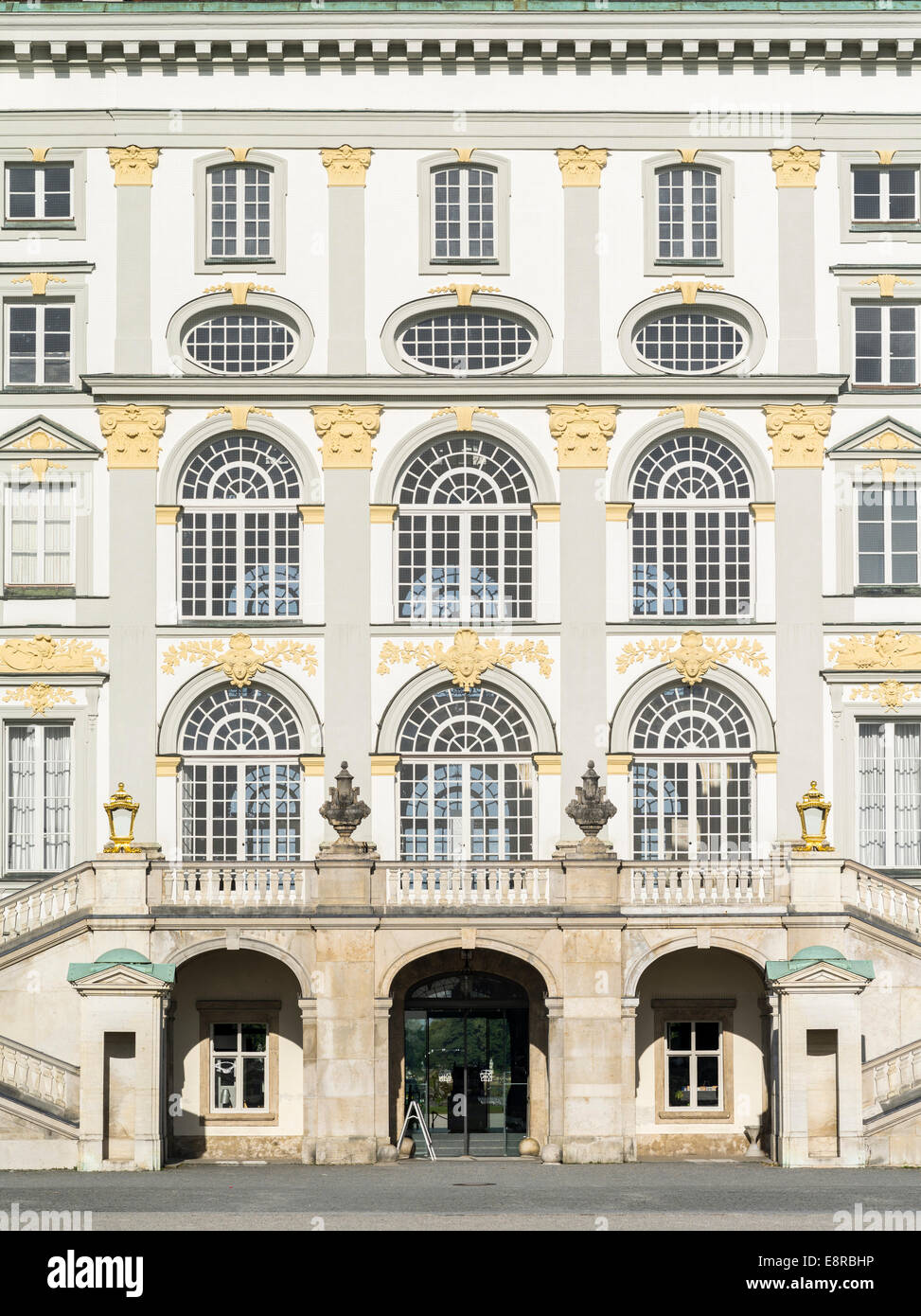 Nymphenburg Palace and Park in Munich. Eastern facade during morning ...