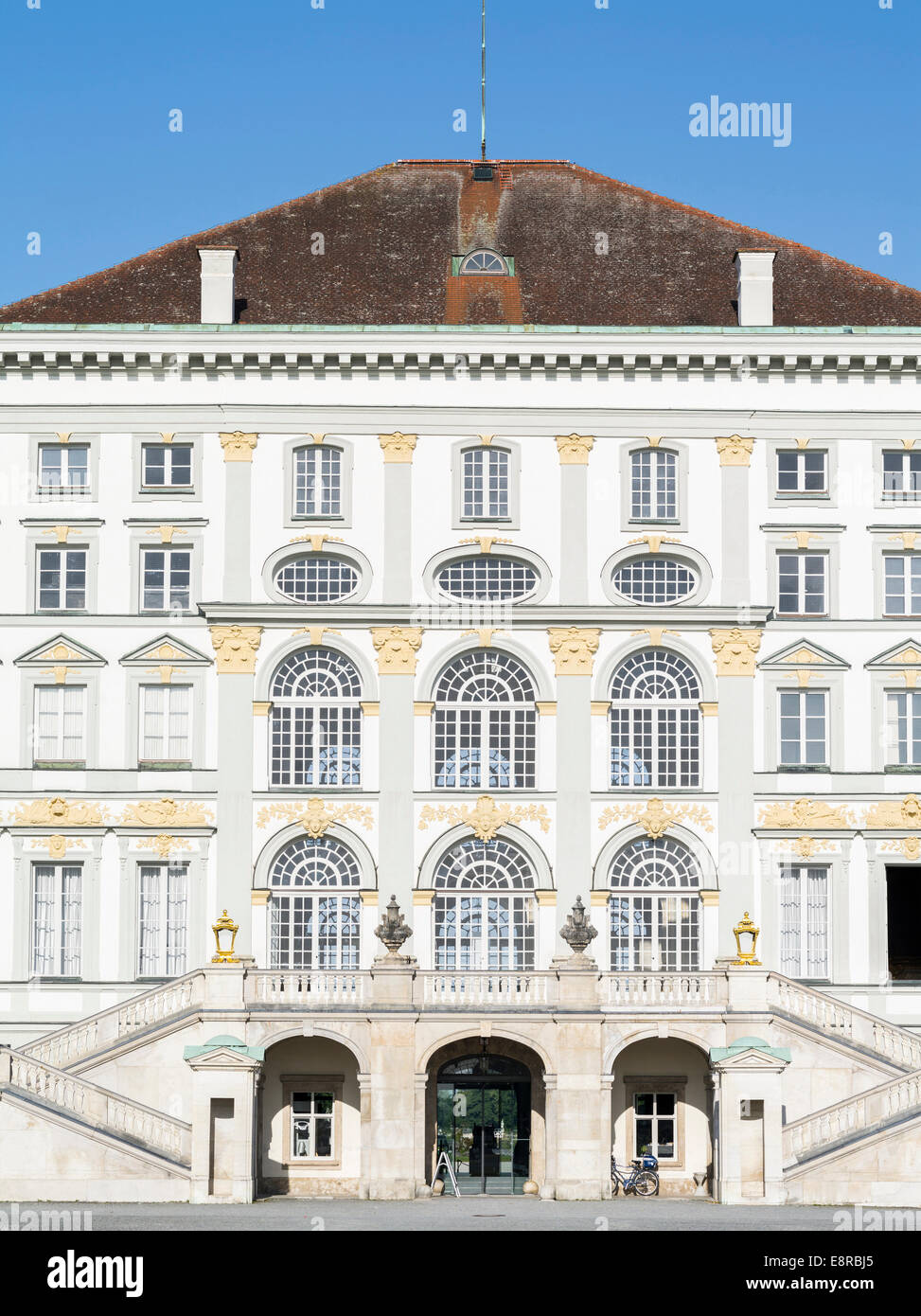 Nymphenburg Palace and Park in Munich. Eastern facade during morning ...