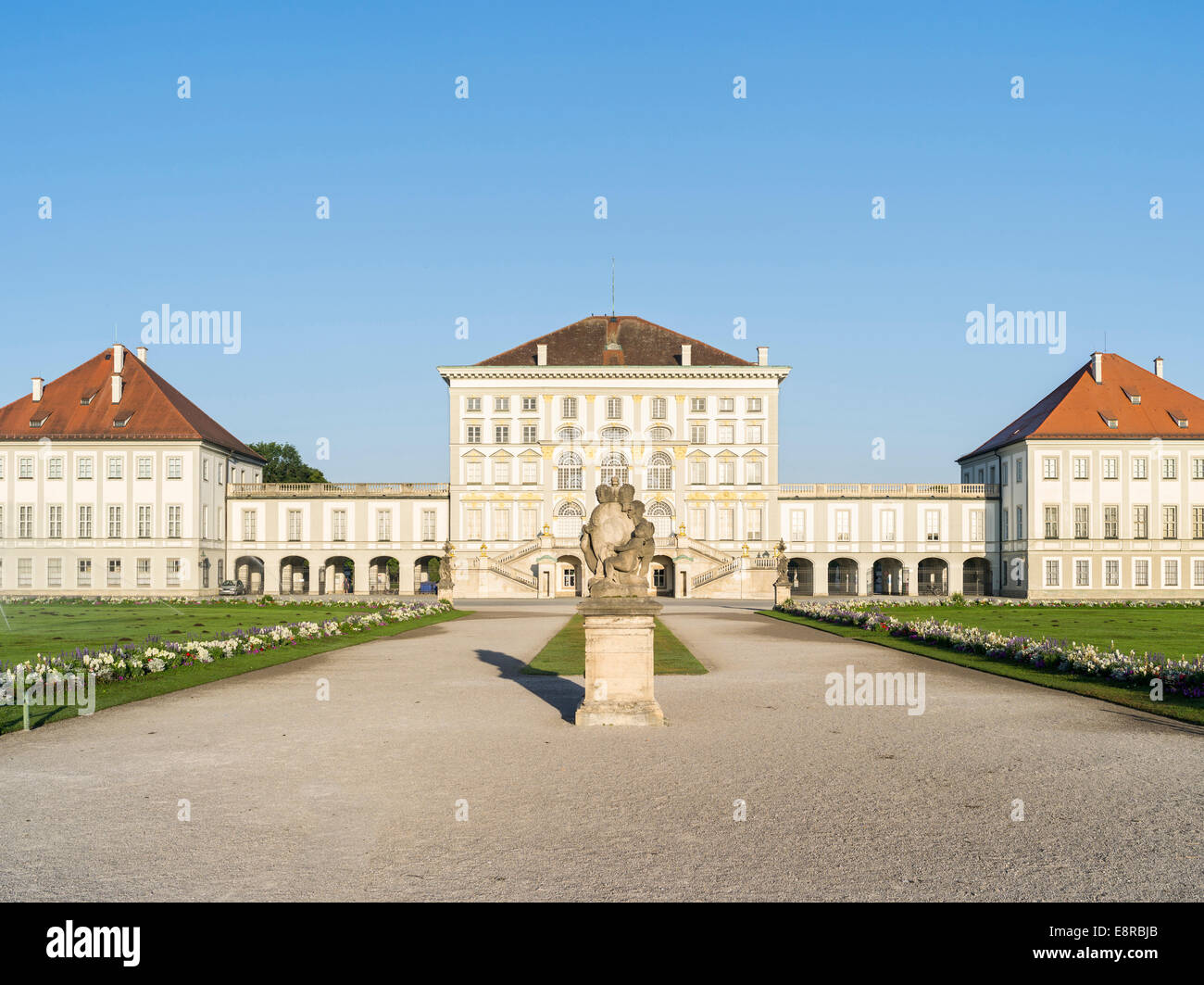 Nymphenburg Palace and Park in Munich. Eastern facade during morning ...