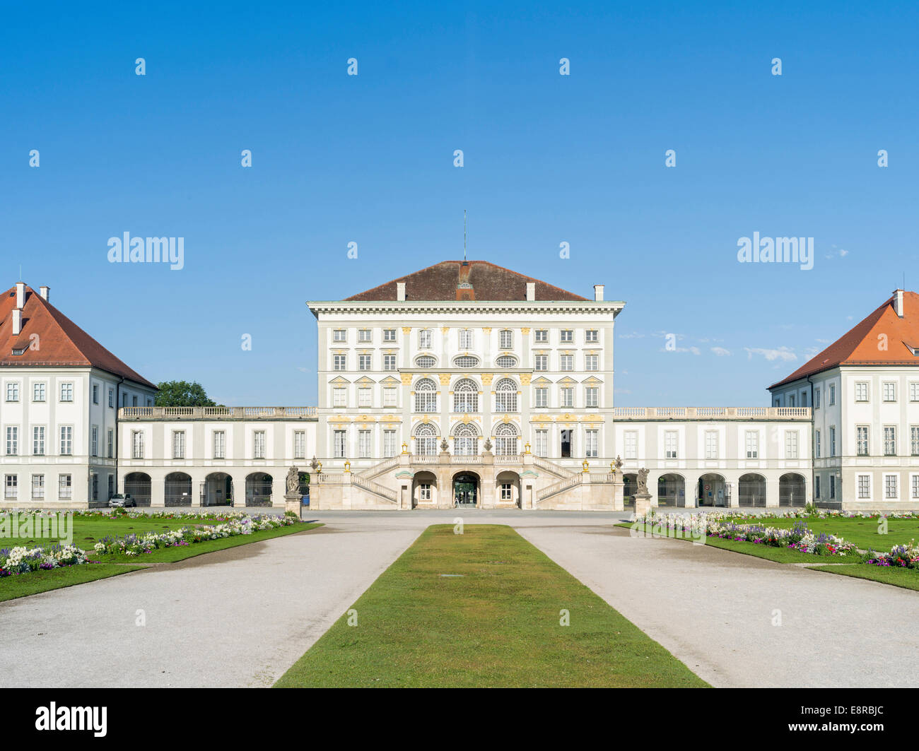 Nymphenburg Palace and Park in Munich. Eastern facade during morning ...