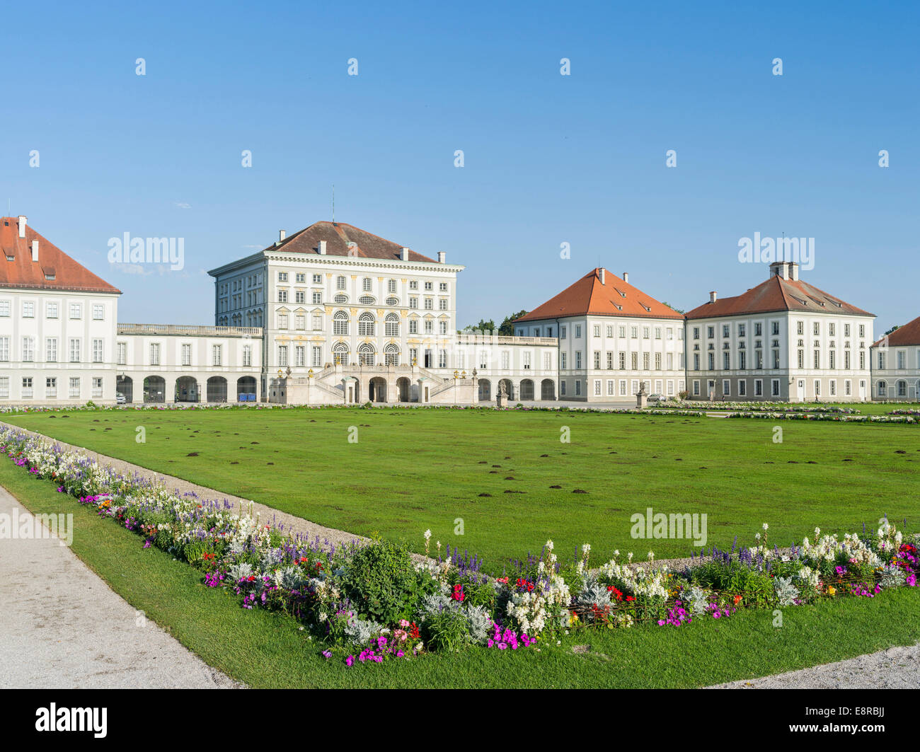 Nymphenburg Palace and Park in Munich. Eastern facade during morning ...