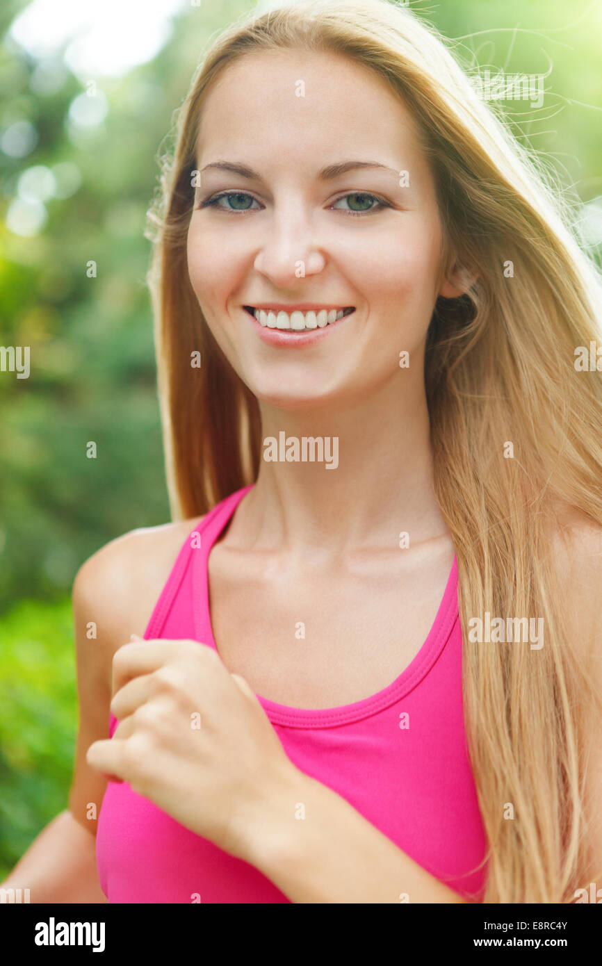 Sport Fitness Running Young Woman Jogging During Outdoor Workout Stock