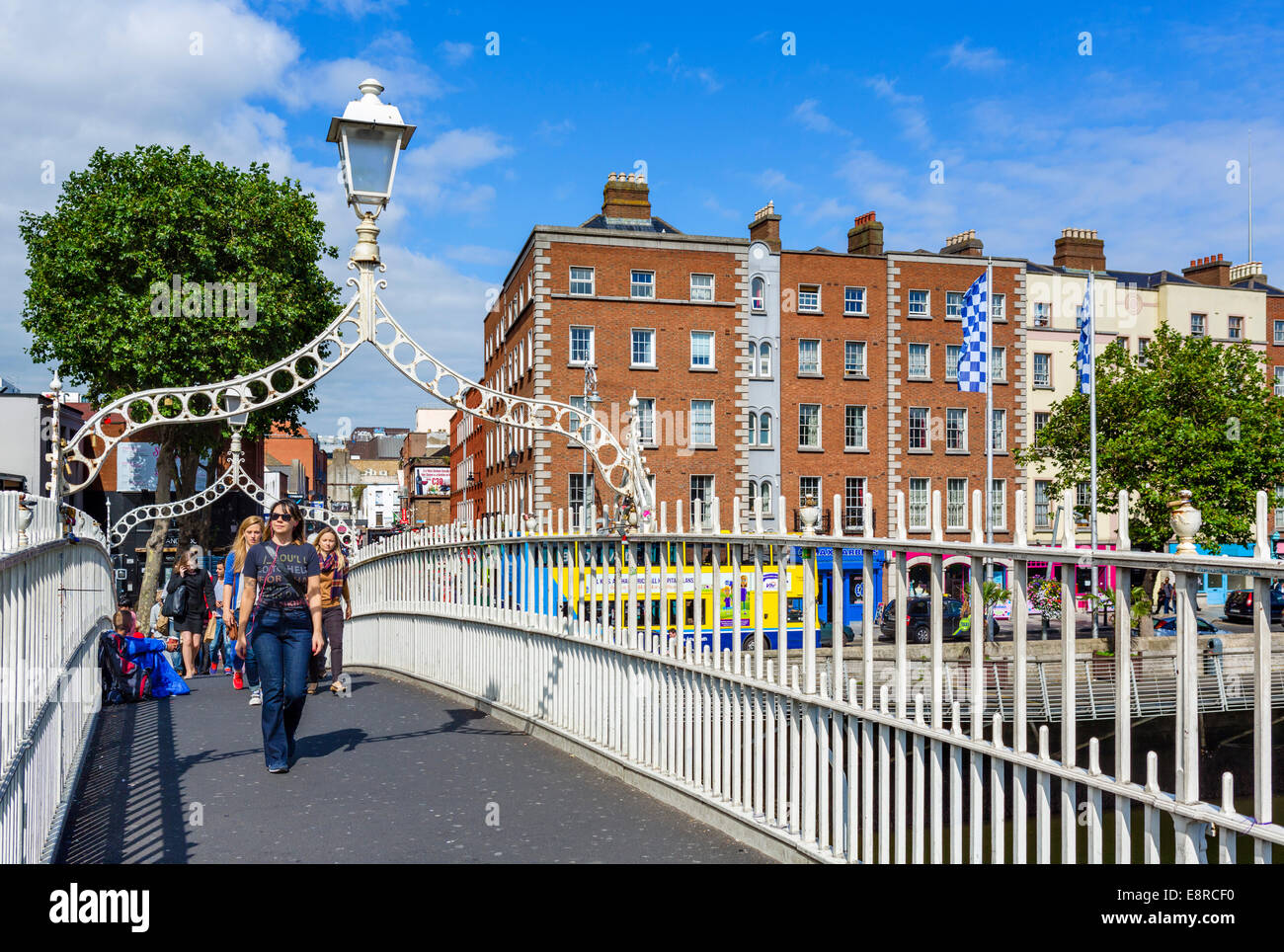 The Ha'Penny Bridge over the River Liffey in the city centre, Dublin ...