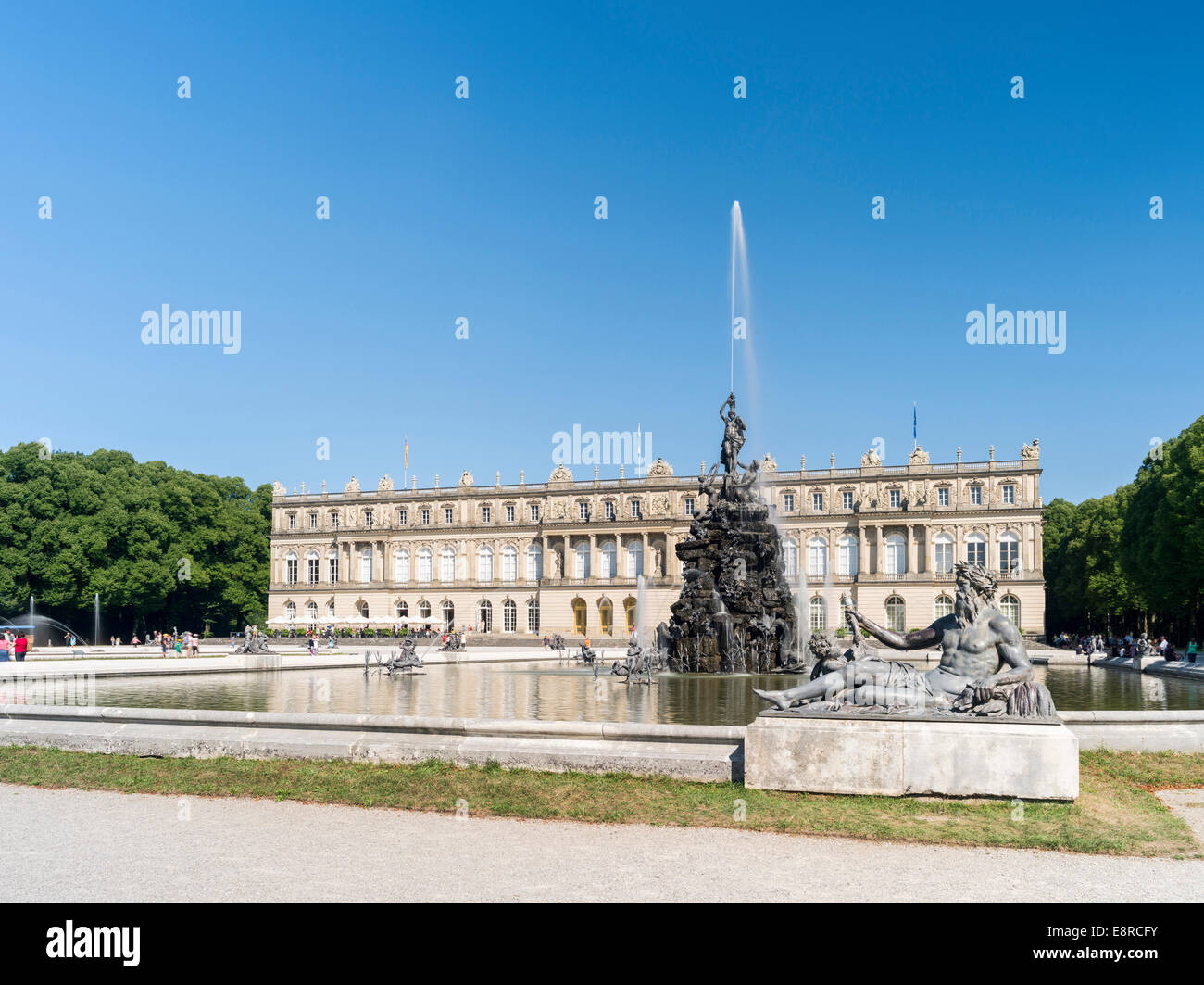The western facade (Gartenfassade) of Herrenchiemsee Palace, located on ...