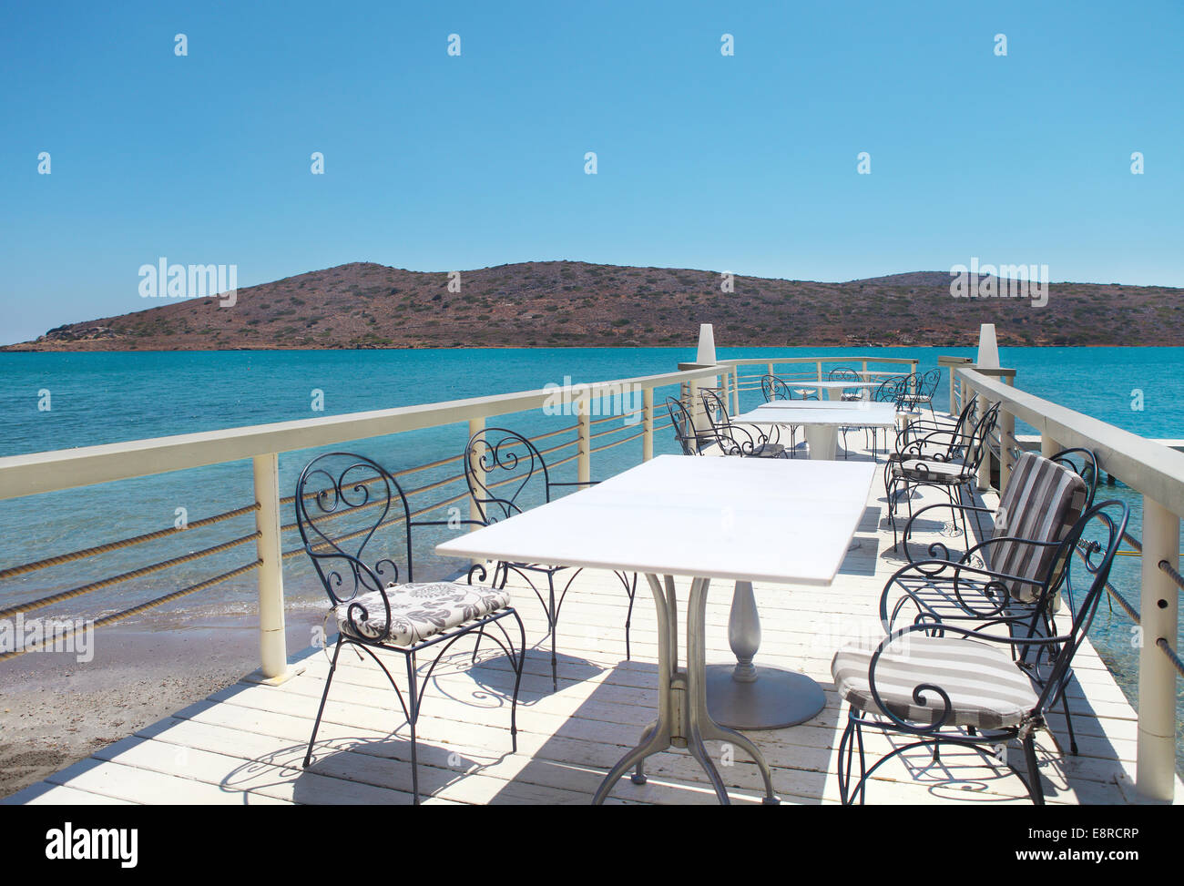 Outdoor pier cafe. Elounda, Crete, Greece Stock Photo - Alamy