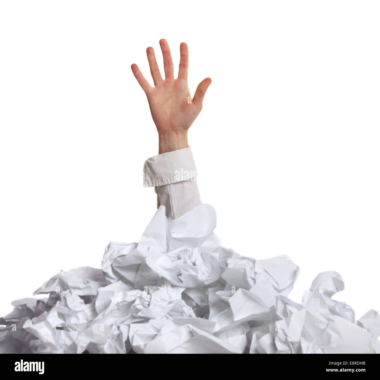Too many paper work. Hand of woman over papers Stock Photo - Alamy