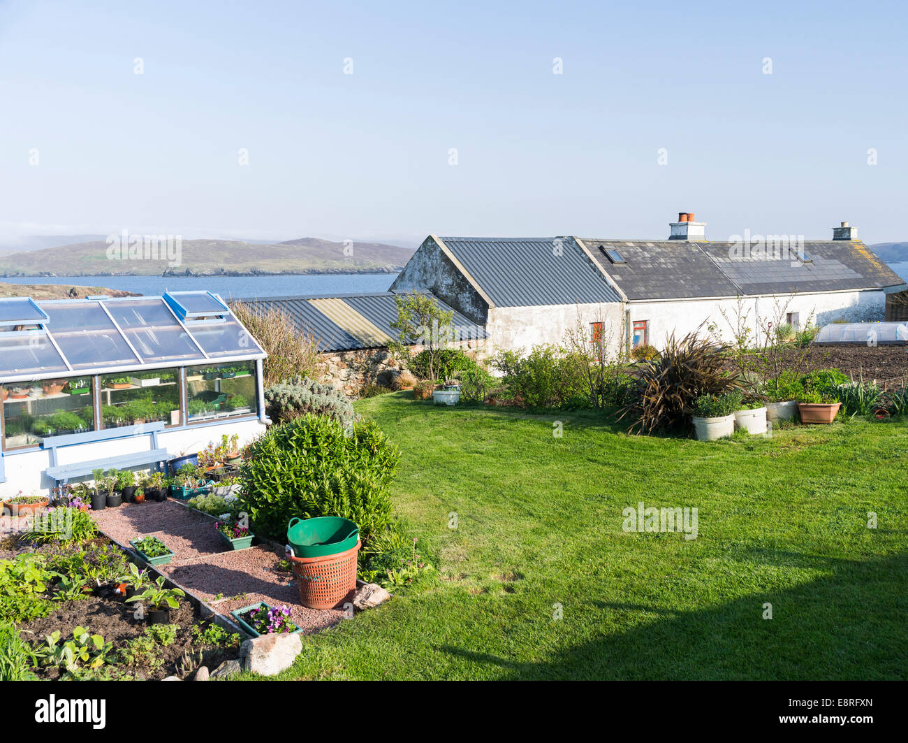 Muckle Roe, house with garden, view towards mainland over Swarbacks ...