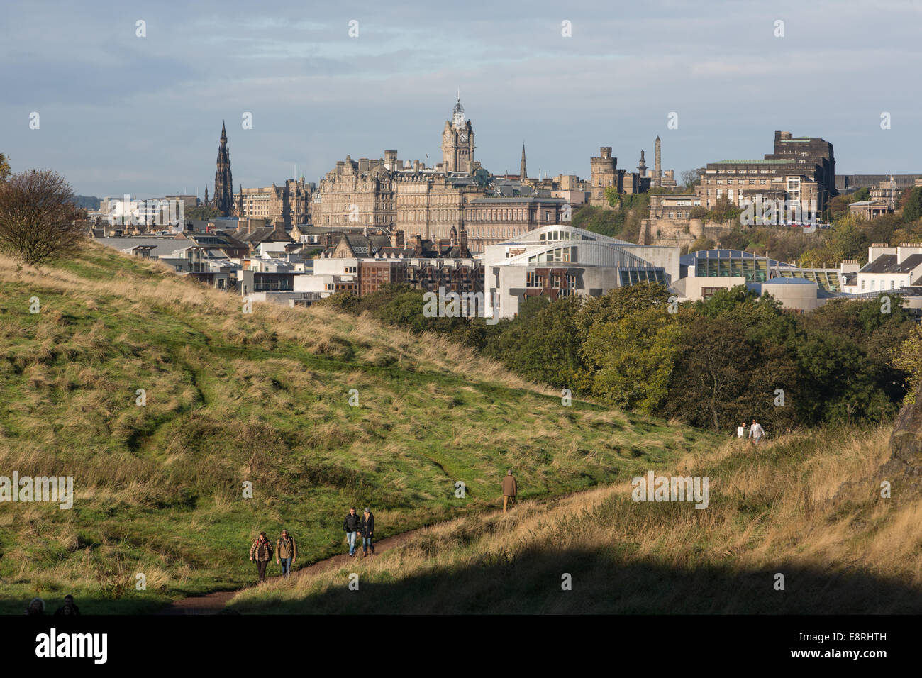 Aerial views of Edinburgh city, seen from the top of Arthur's Seat, in ...