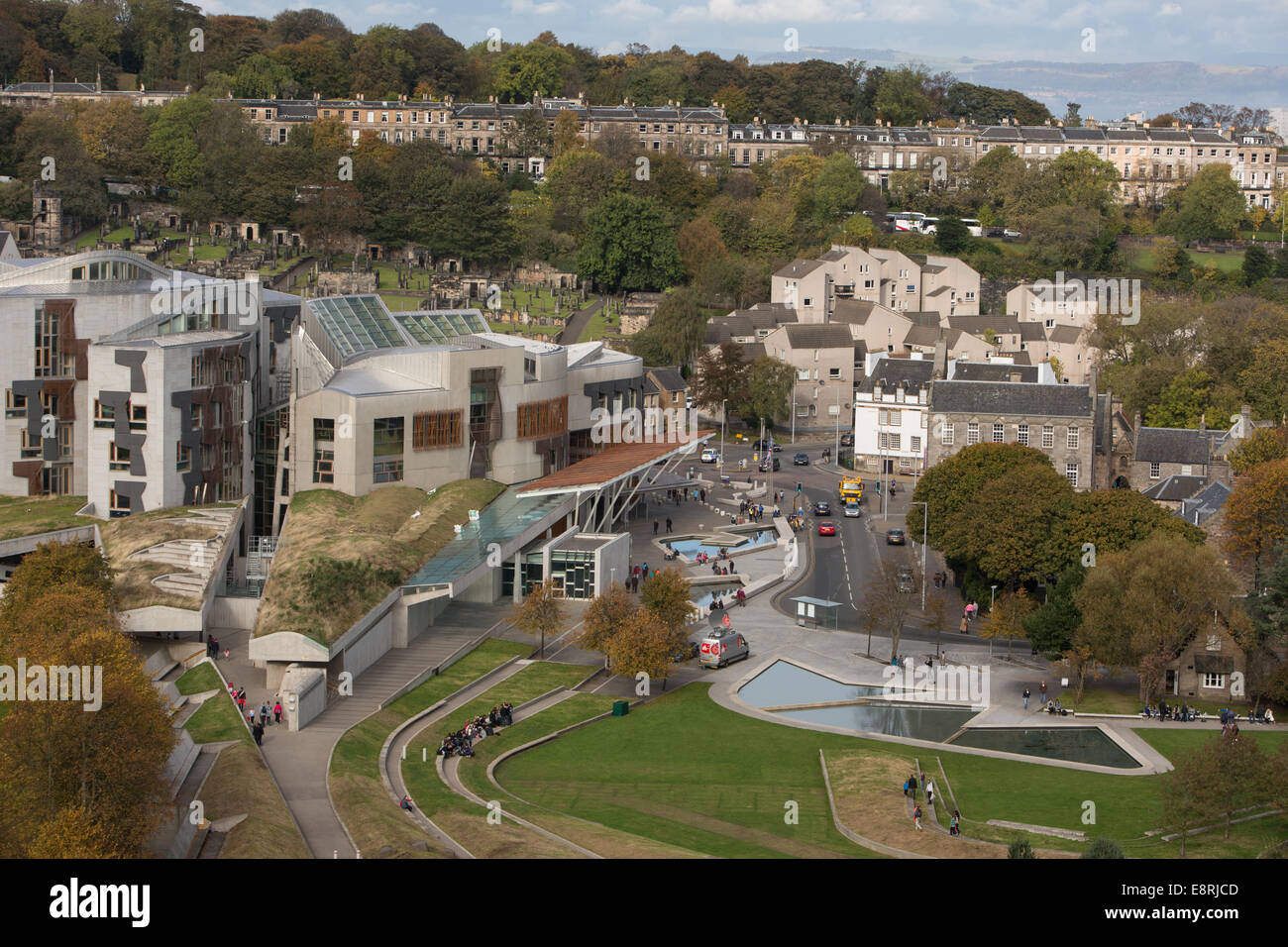 Aerial views of Edinburgh city, seen from the top of Arthur's Seat, in ...