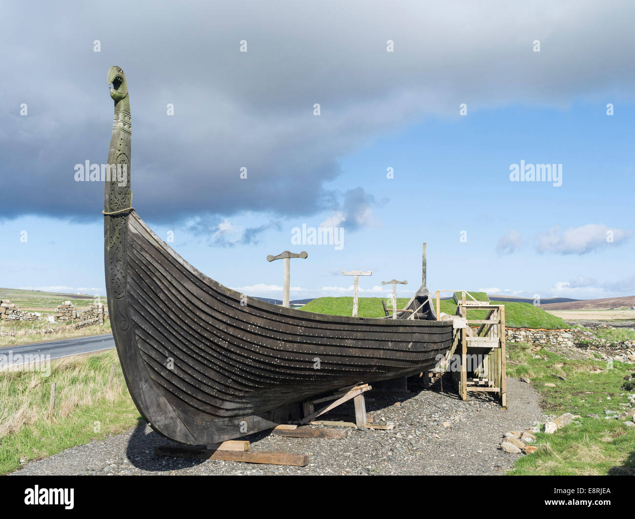 Replica of a Viking vessel near Haroldswick, Unst island, Shetland ...