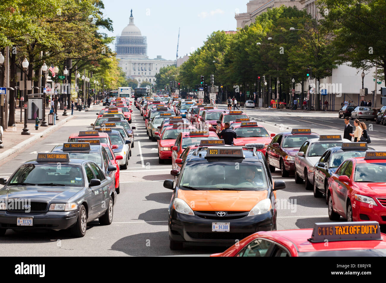 Taxis blocking traffic during taxi strike in front of District of ...