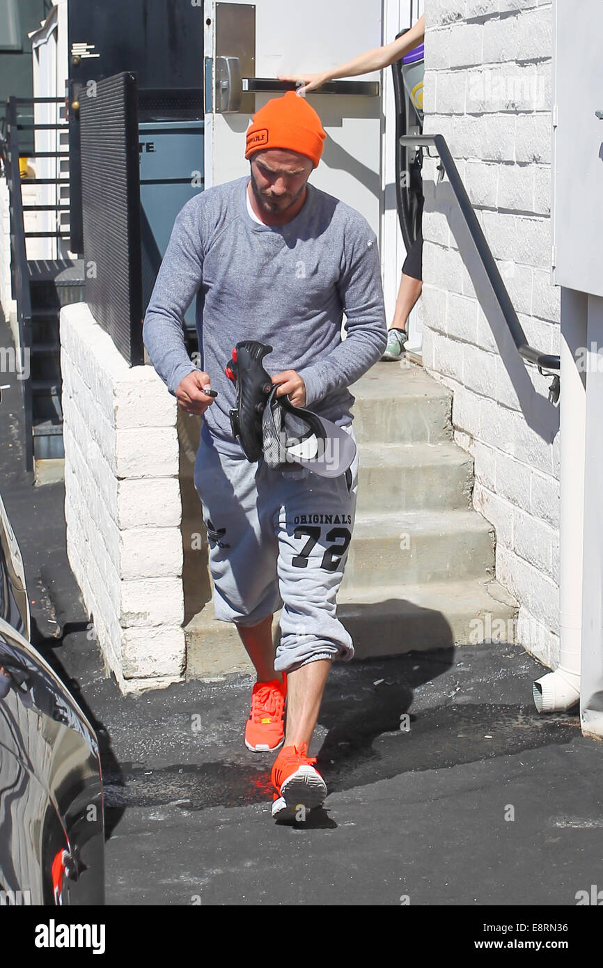 David Beckham leaves SoulCycle gym in Beverly Hills wearing bright ...
