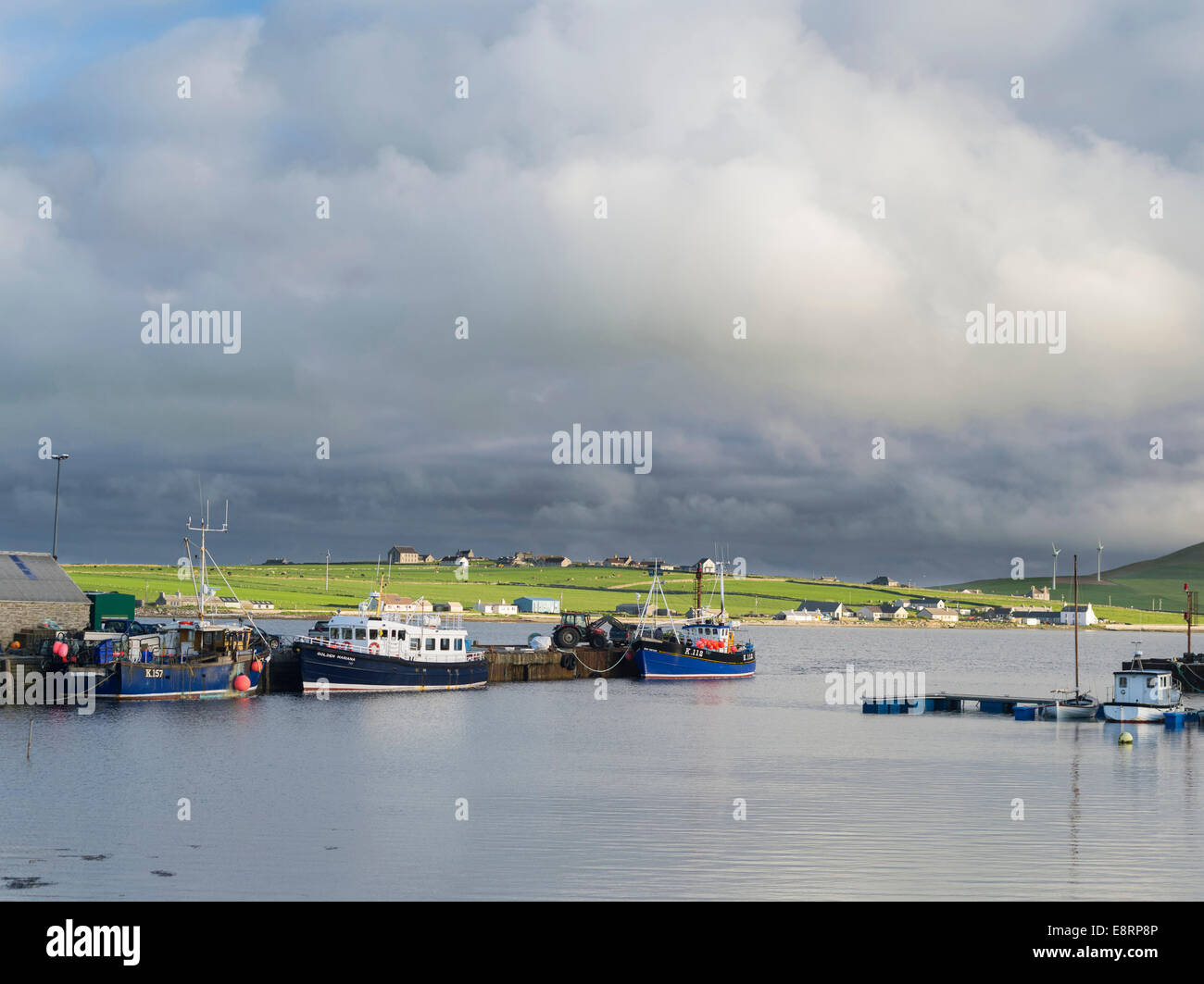 Pierowall harbor, the main village on Westray, a small island in the ...