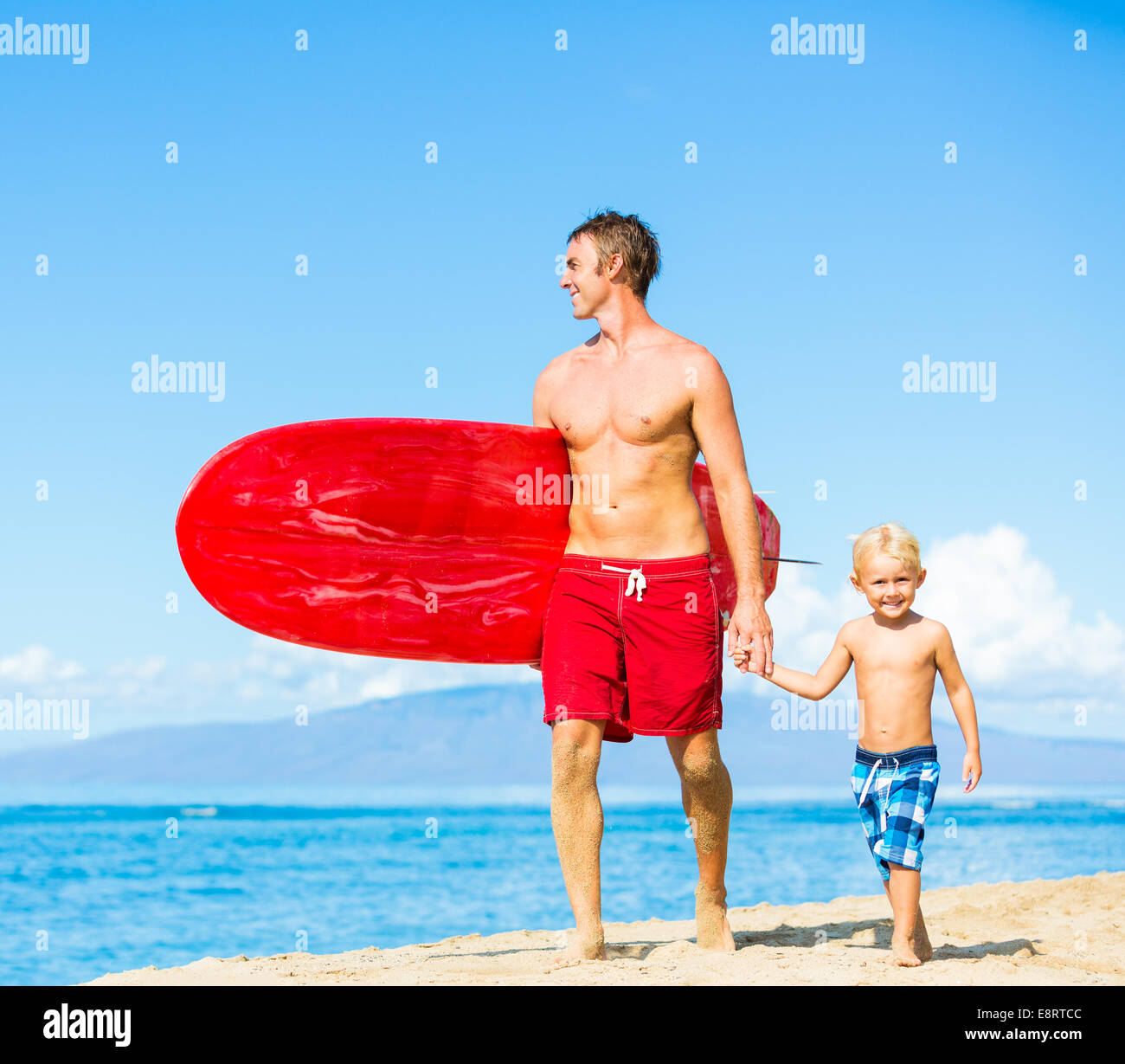 Father and Son Going Surfing at the Beach Stock Photo - Alamy