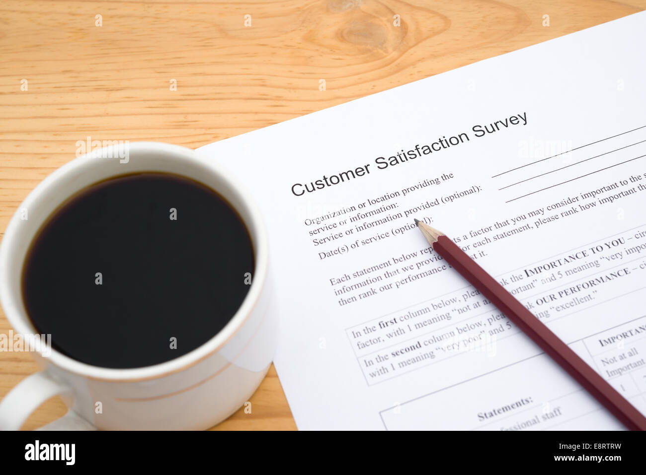 customer service satisfaction survey form and cup of coffee Stock Photo ...