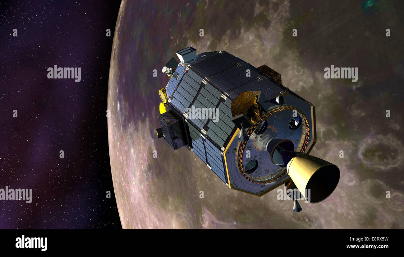 This artist's concept depicts the LADEE spacecraft orbiting the Moon ...
