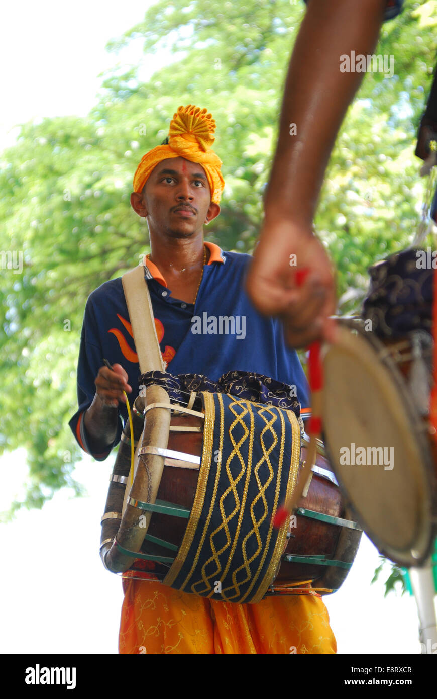 Two Indian drummers playing at deepavali festival Stock Photo - Alamy