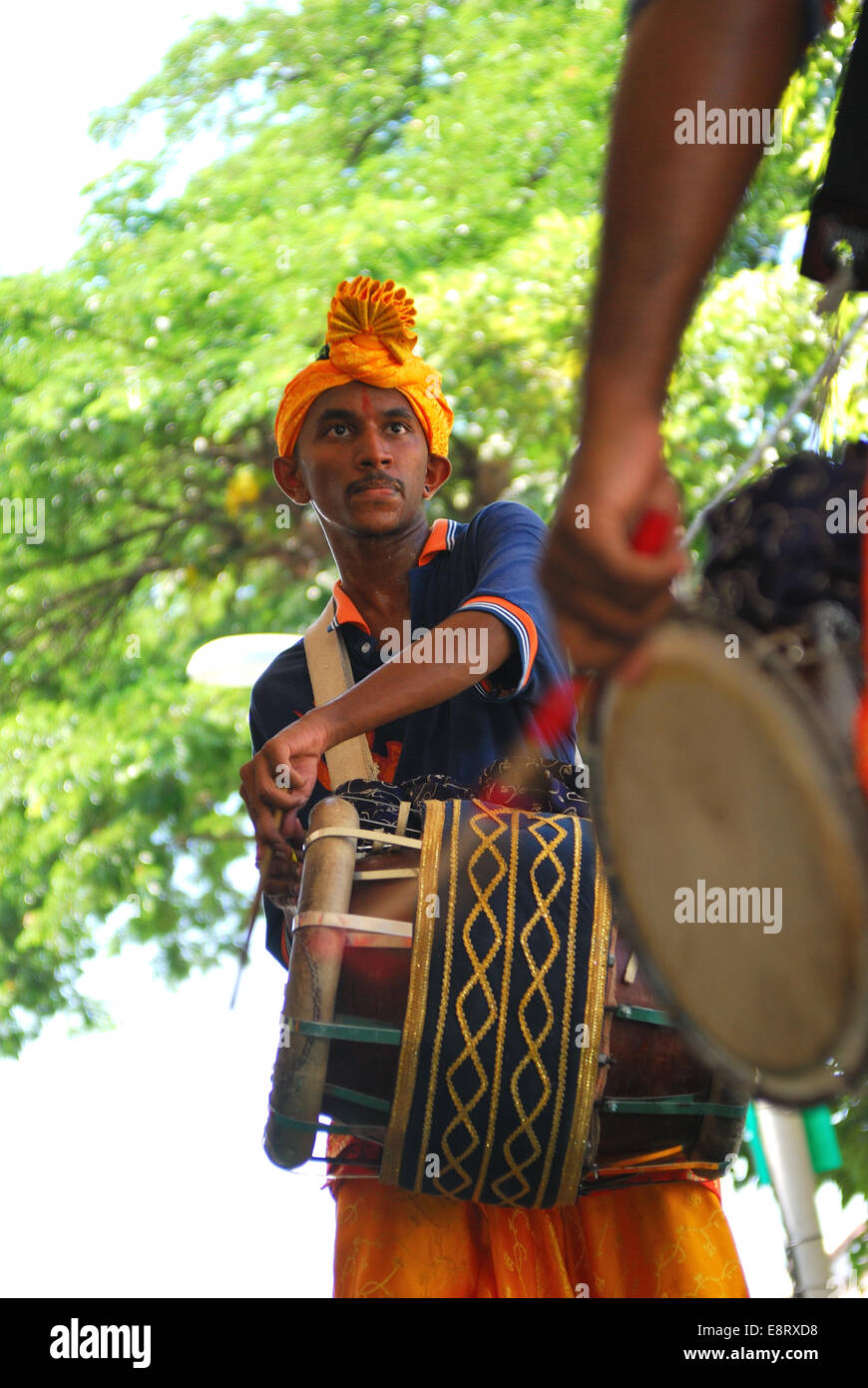 Two Indian drummers playing at deepavali festival Stock Photo - Alamy