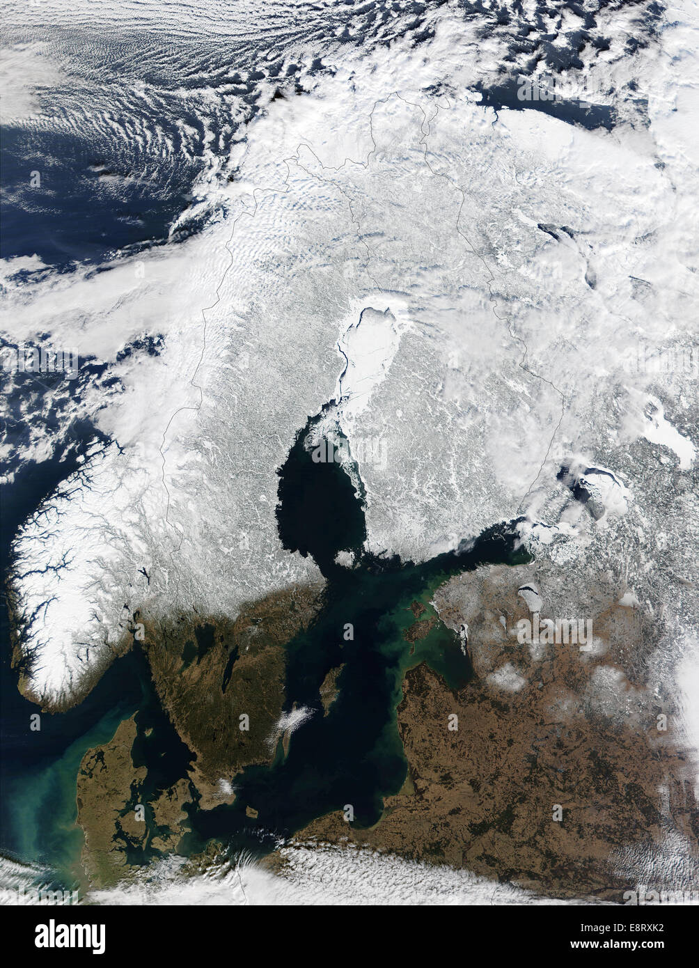 NASA satellite imagery of Scandinavia shows snow-covered regions ...