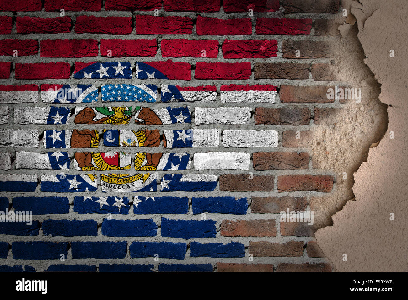 Dark brick wall texture with plaster - flag painted on wall - Missouri ...