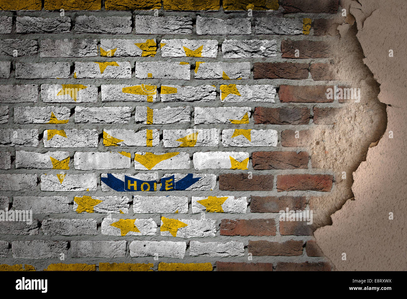 Dark brick wall texture with plaster - flag painted on wall - Rhode ...