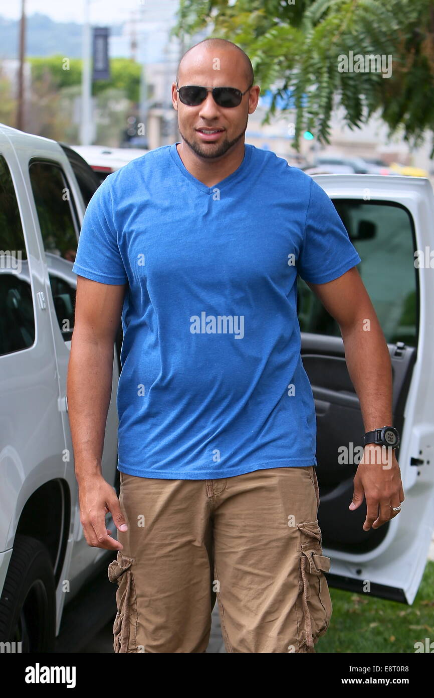 Hank Baskett and son Hank Baskett IV seen leaving Bel Bambini children ...