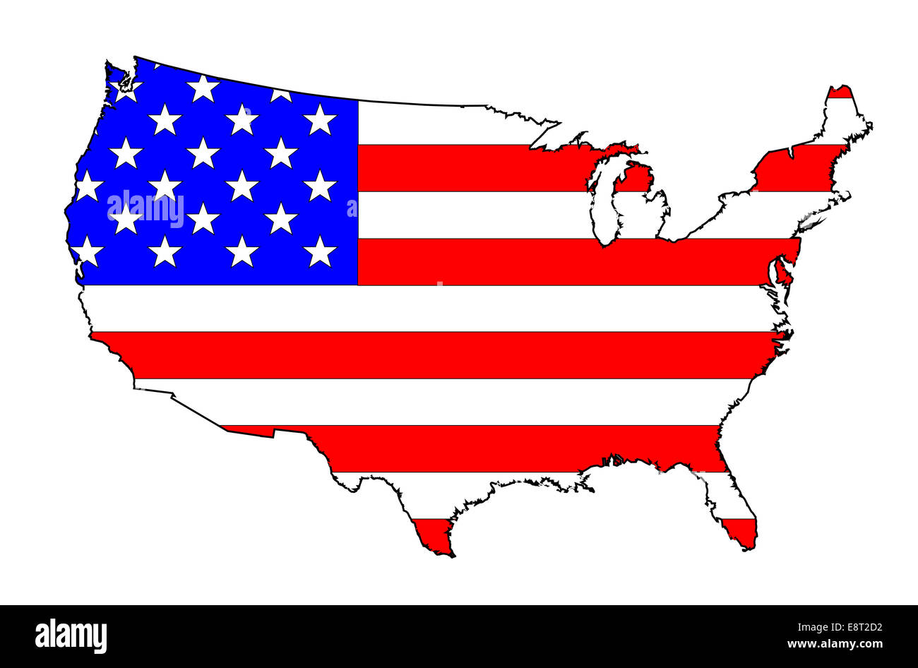 An outline silhouette map of The United States of America showing the ...