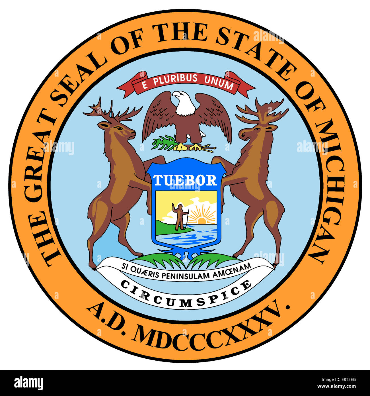 The state seal of Michigan over a white background Stock Photo - Alamy