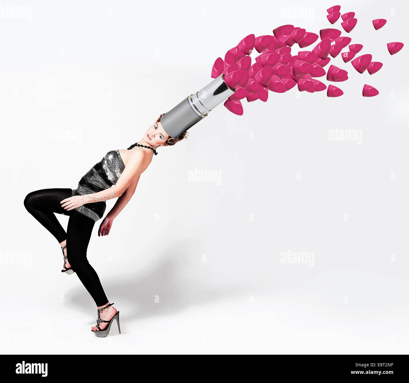 girl with pink lipstick on the head Stock Photo - Alamy