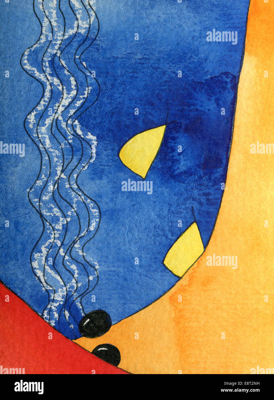 Black fish eggs in colorful whimsical illustrative painting of two ...