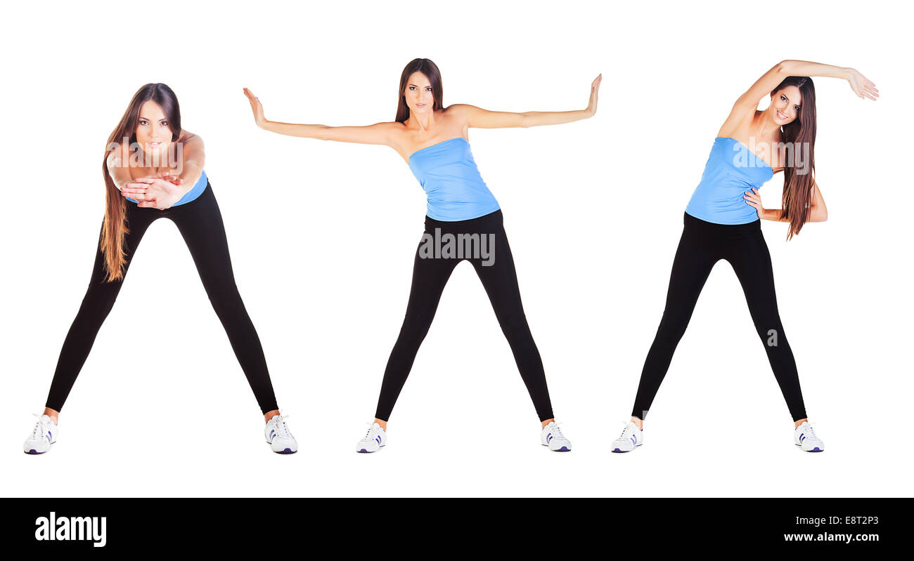gym exercises collage on white background Stock Photo - Alamy